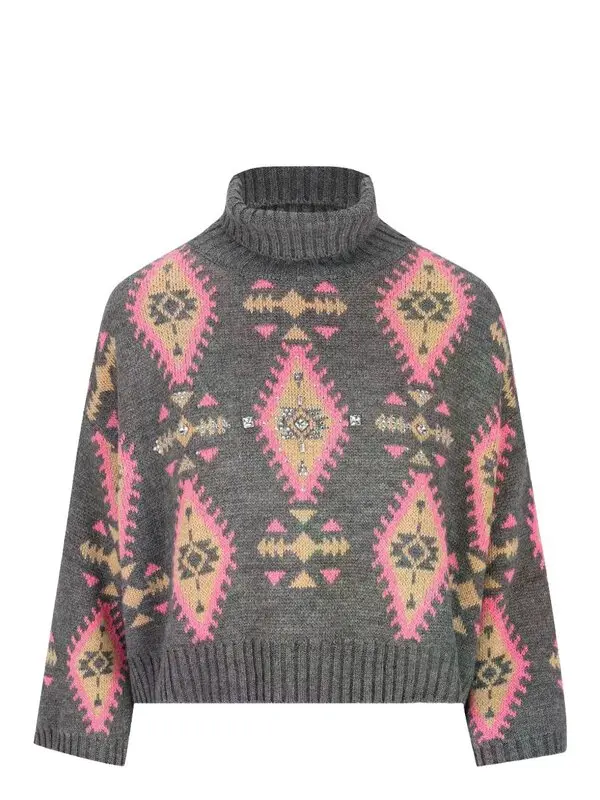 COLOUR MARKET Crystal-embellished Intarsia Knit Sweater - Grey