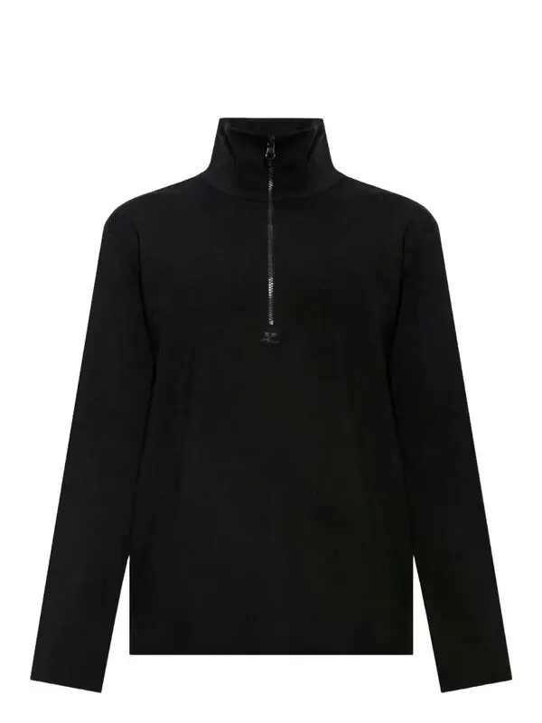 COURREGES Quarter-zip Stand-up Collar Wool Sweater - Black