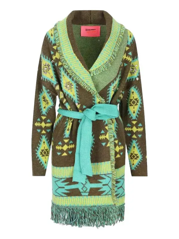 COLOUR MARKET Belted Intarsia-knit Cardigan - Green