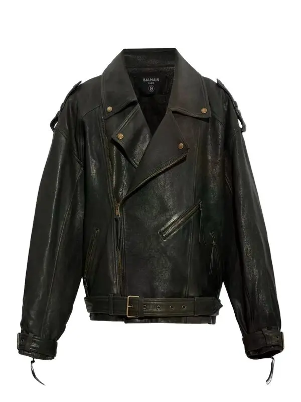 Balmain Calf Leather Belted Jacket - Black