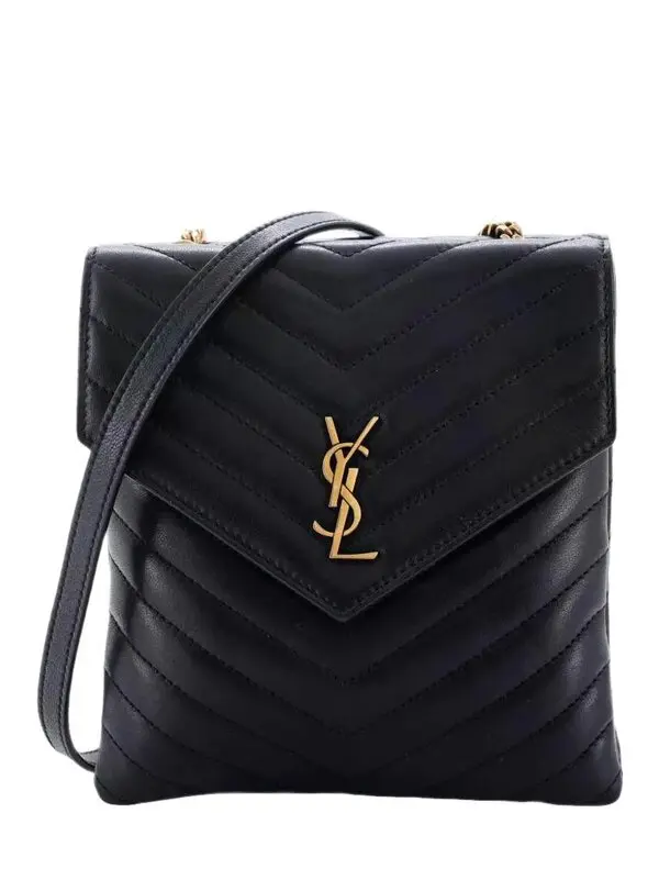Saint Laurent Chevron Leather Shoulder Bag - Black