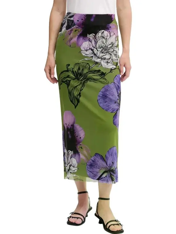 Desigual Floral Print Midi Skirt - Green