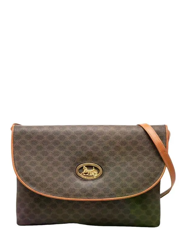 Celine Macadam Coated Canvas Horse Carriage Crossbody Bag - Brown