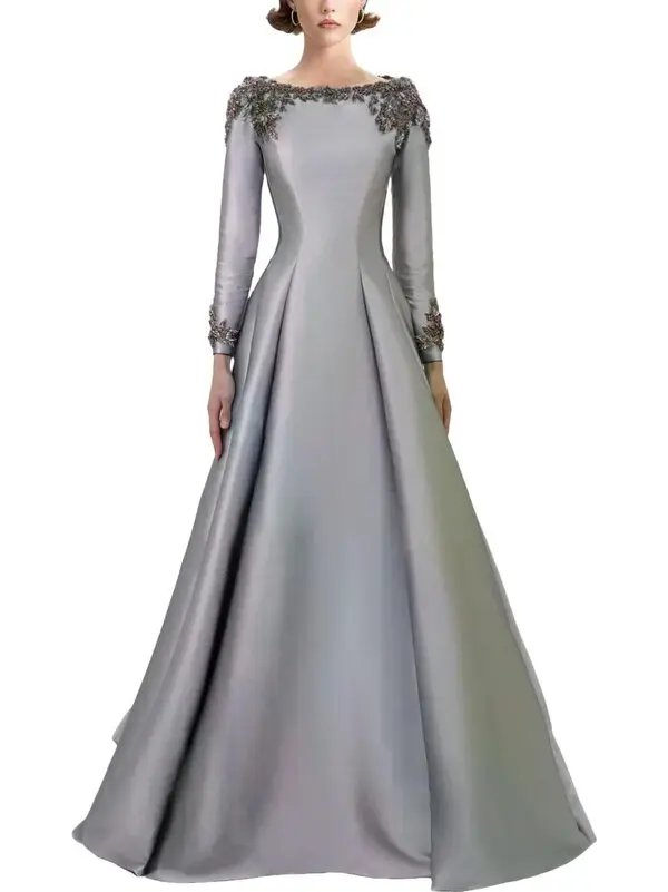 GEMY MAALOUF Beaded Mikado Gown - Grey