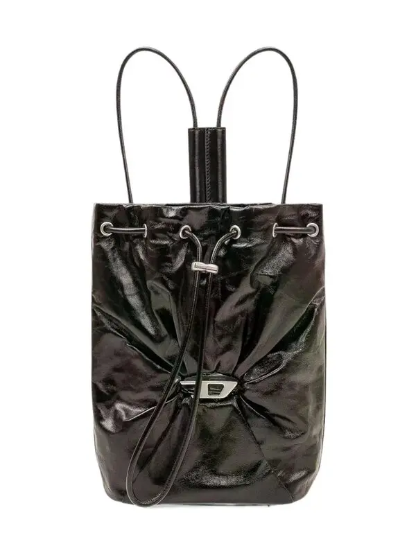 DIESEL® Logo Plaque Leather Backpack - Black