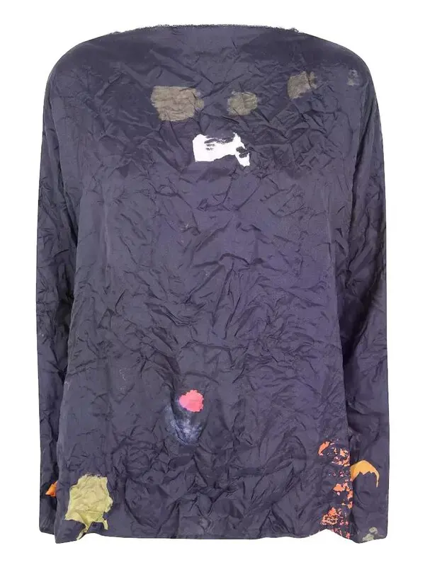 DANIELA GREGIS Crinkled Silk Blouse With Paint Splatter Effect - Blue