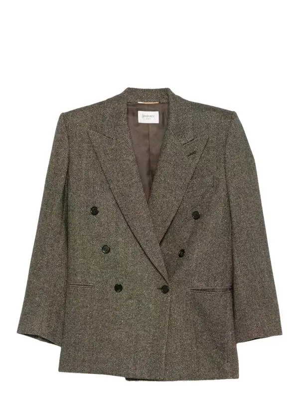 Saint Laurent Herringbone-pattern Double-breasted Blazer - Brown