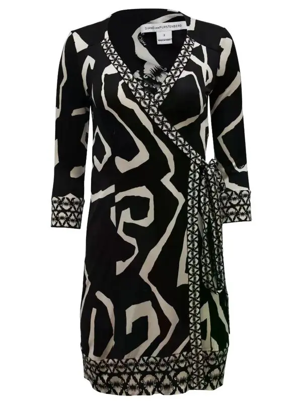 Diane Von Furstenberg Abstract Print Silk Wrap Dress - Black