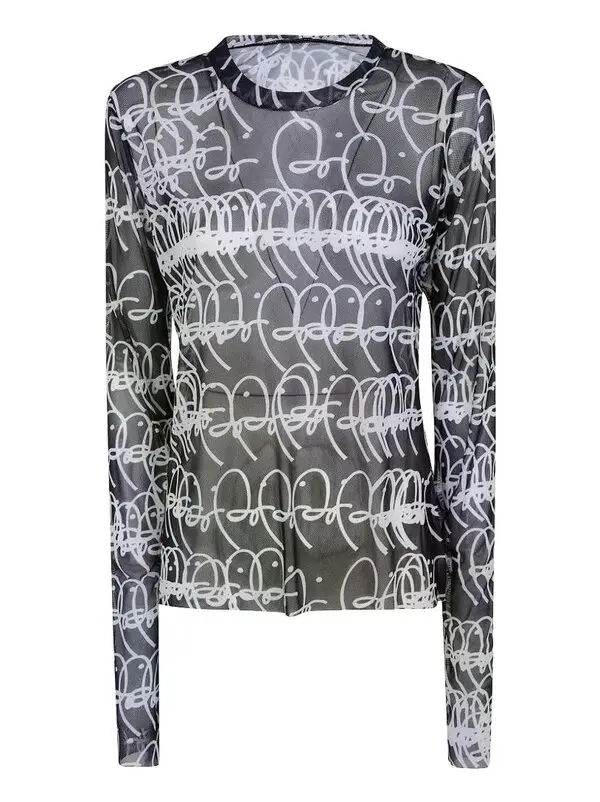 MARIA CALDERARA Graphic Print Mesh T-shirt - Black