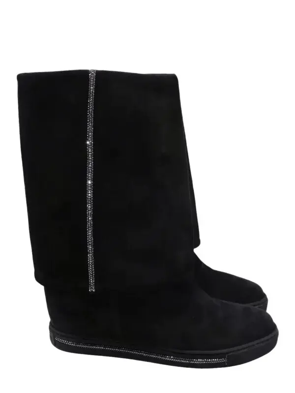 Rene Caovilla Suede Embellished Wedge Ankle Boots - Black