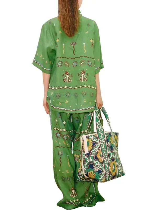ALEMAIS Sun Dancer Wide Leg Linen Pants - Green