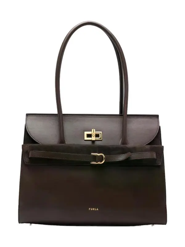 Furla Buckle Detail Leather Tote Bag - Brown