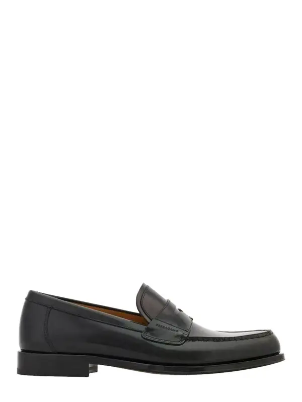 FERRAGAMO Tubular Penny Loafers In Soft Calfskin - Black