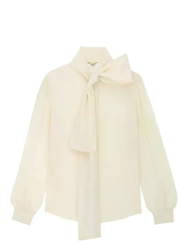 Saint Laurent Lavallière Blouse In Silk Crepe De Chine - Neutrals