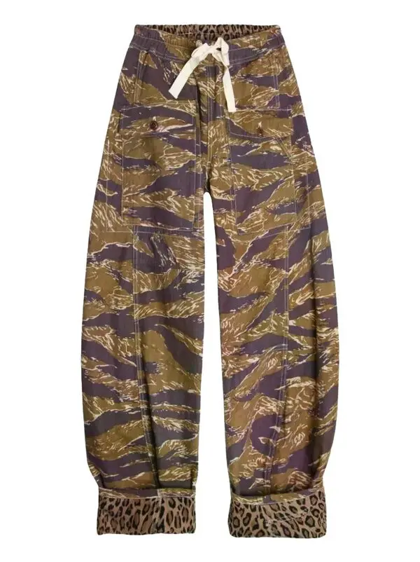 R13 Reversible Leopard-stripe Trousers - Green