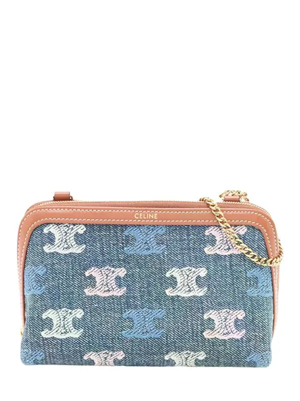 Celine Triomphe Denim Clutch On Chain Crossbody Bag - Blue