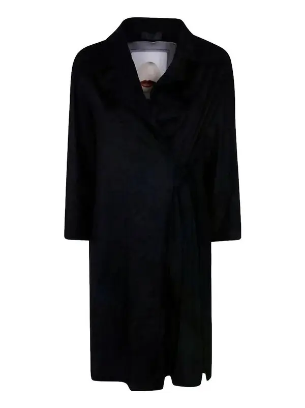 MARIA CALDERARA Crinkled-finish Graphic-print Coat - Black