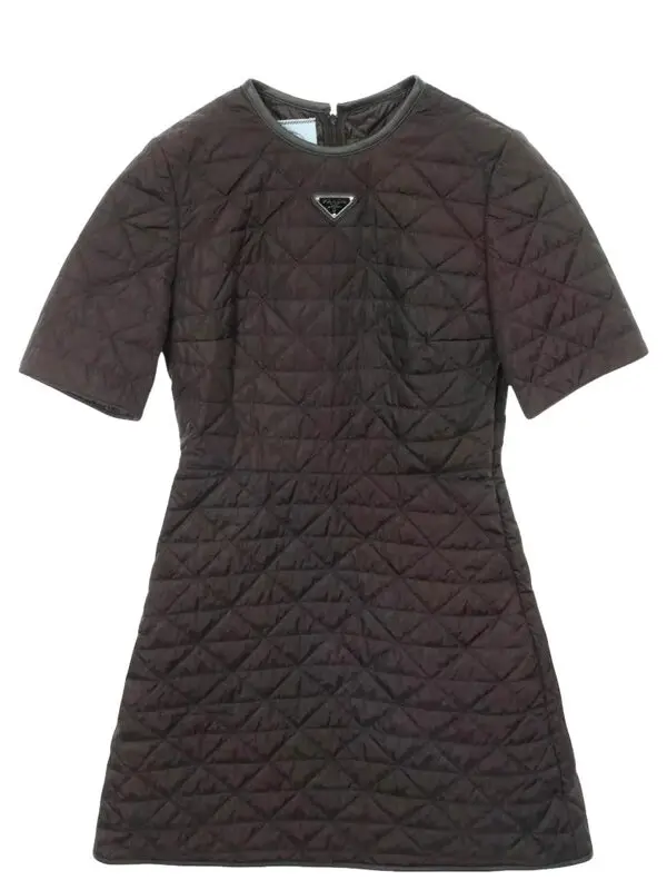 Prada Quilted Re-nylon Mini Dress With Enamel Triangle Logo - Black