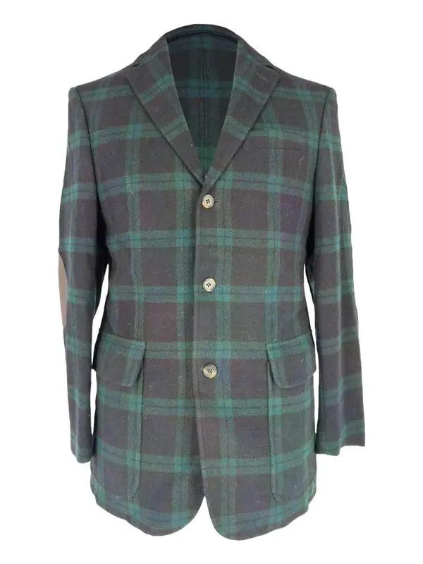 Ralph Lauren Plaid Wool Jacket With Leather Elbow Patches - Blue