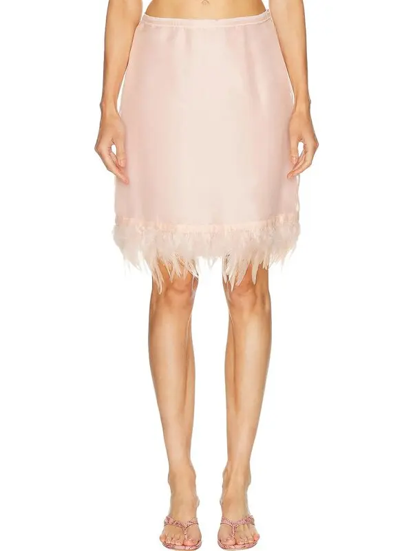 Staud Feather Trimmed Silk Midi Skirt - Sandrose