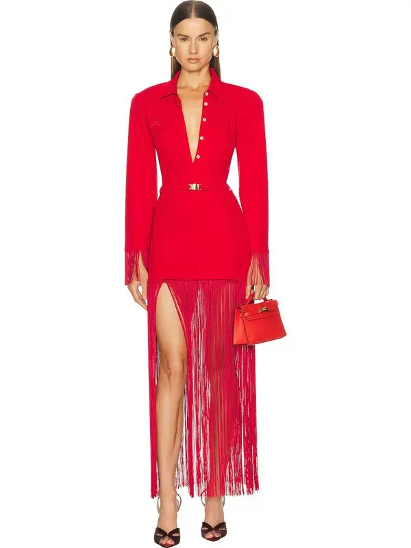 ROWEN ROSE Long Sleeve Polo Maxi Dress - Red