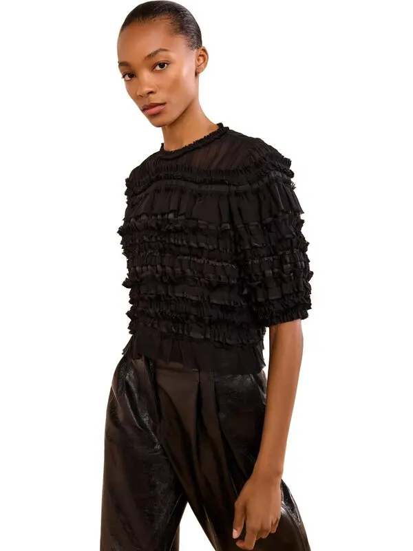 Ulla Johnson Mabel Short Sleeve Silk Blouse - Noir