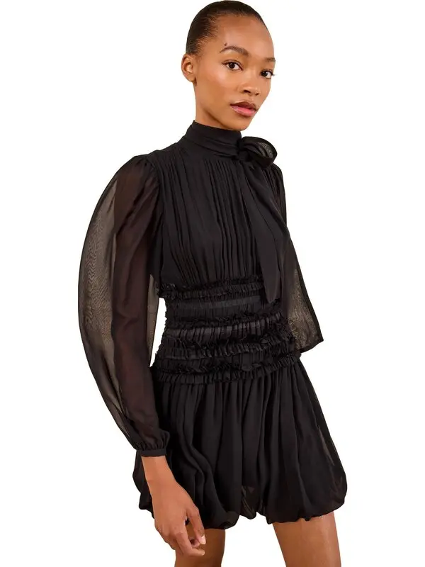 Ulla Johnson Celestine Long Sleeve Silk Dress - Noir