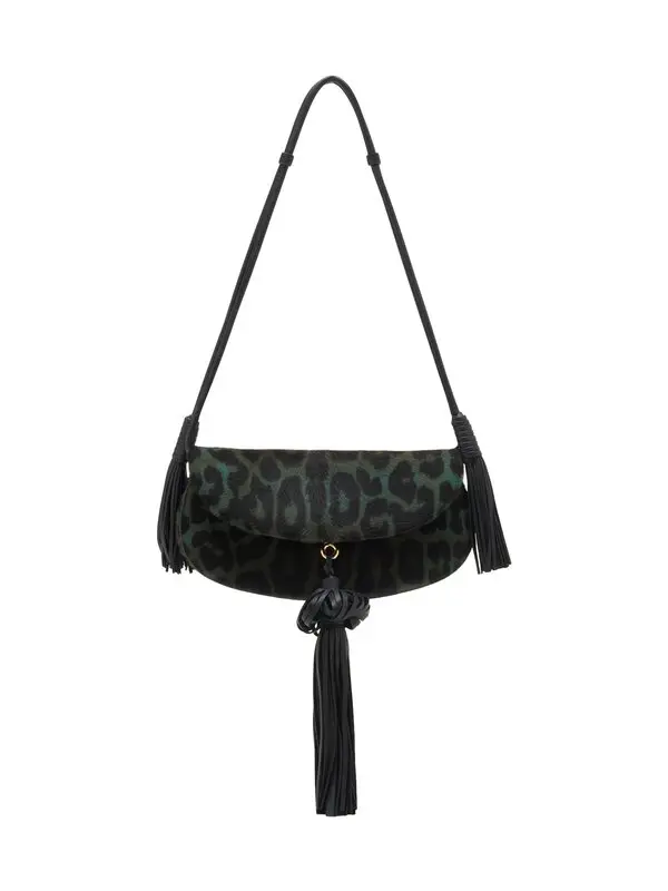 Ulla Johnson Paloma Bag In Leopard Haircalf With Tassels - Emerald Leopard
