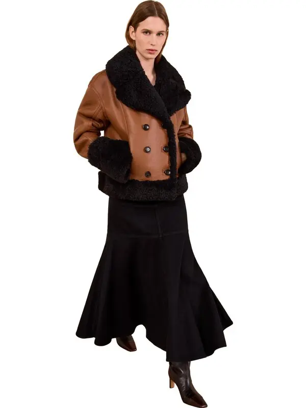 Ulla Johnson Nisha Reversible Shearling Coat - Noir