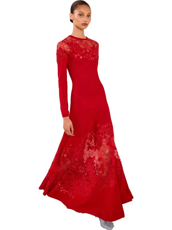 Ulla Johnson Clemence Long Sleeve Lace Dress - Cerise