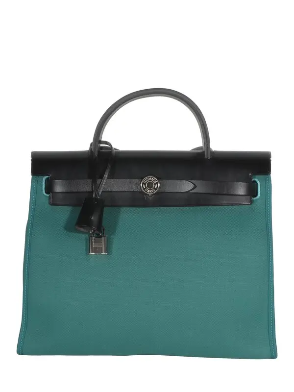 Hermès Noir Vache Hunter Malachite Toile Canvas Herbag Zip 31 - Green