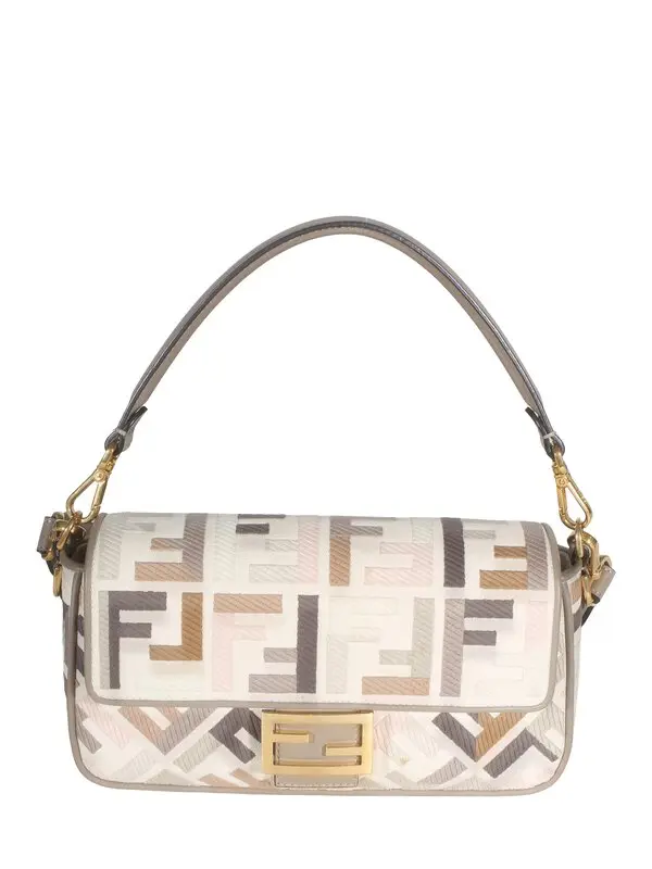 Fendi Ff Embroidered Canvas Baguette Bag - Multicolor