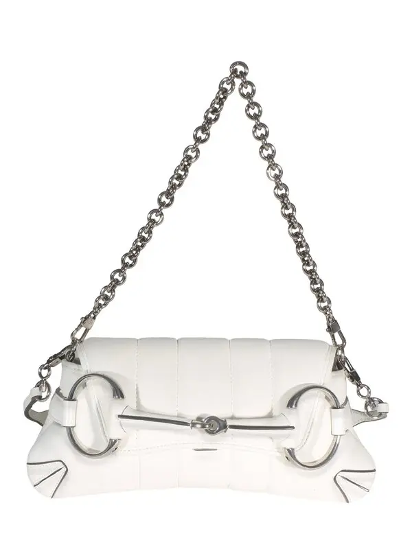 Gucci Nappa Vertical Matelassé Horsebit Chain Shoulder Bag - White