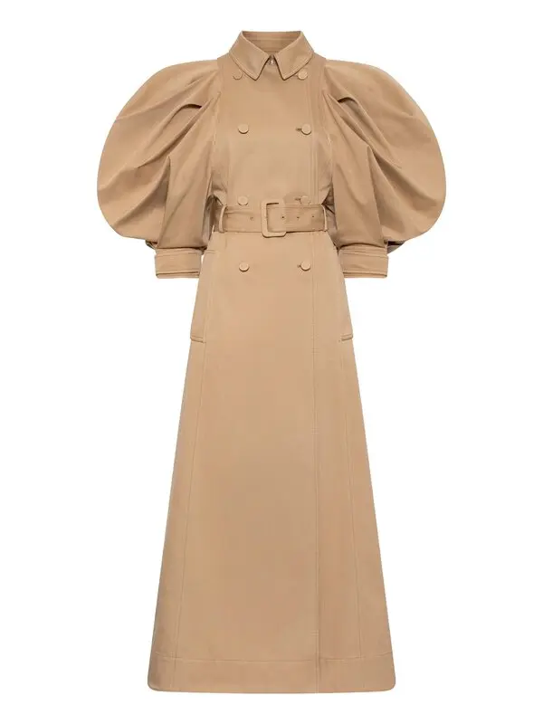 Gabriela Hearst Aeon Puff Sleeve Trench Coat In Sea Island Cotton Twill - Camel