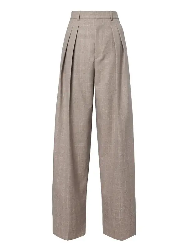 Bottega Veneta Prince Of Wales Check Wool Wide-leg Pants - Beige