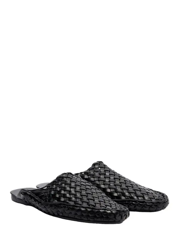 THE ROW Woven Leather Mules - Black