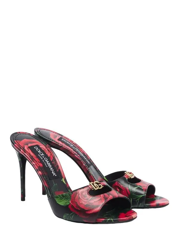 Dolce & Gabbana Dg Floral Leather Mules - Red