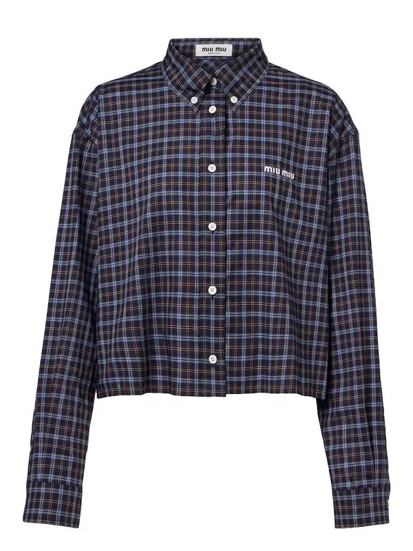Miu Miu Logo Plaid Cotton Shirt - Brown