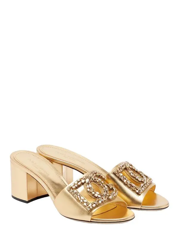 Dolce & Gabbana Dg Embellished Metallic Leather Mules - Gold