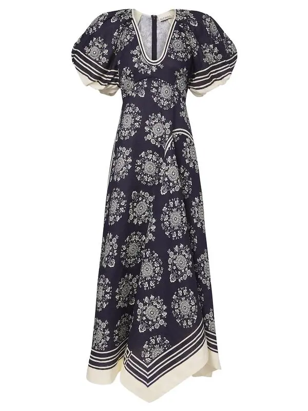 ALEMAIS Alémais Banderra Floral Linen Midi Dress - Blue