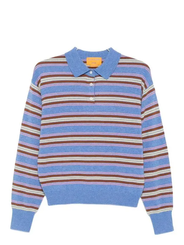 Guest In Residence Striped Cashmere Polo Top - Blue
