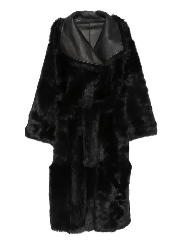 YVES SALOMON Faux Fur Coat With Shearling Trim - Black