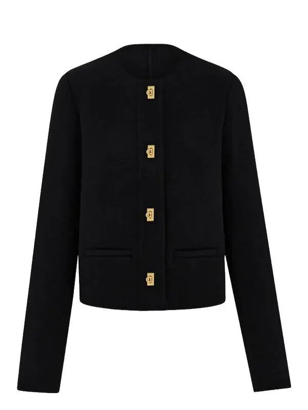 FERRAGAMO Cropped Virgin Wool And Cashmere Jacket With Gancio Buckle Buttons - Black
