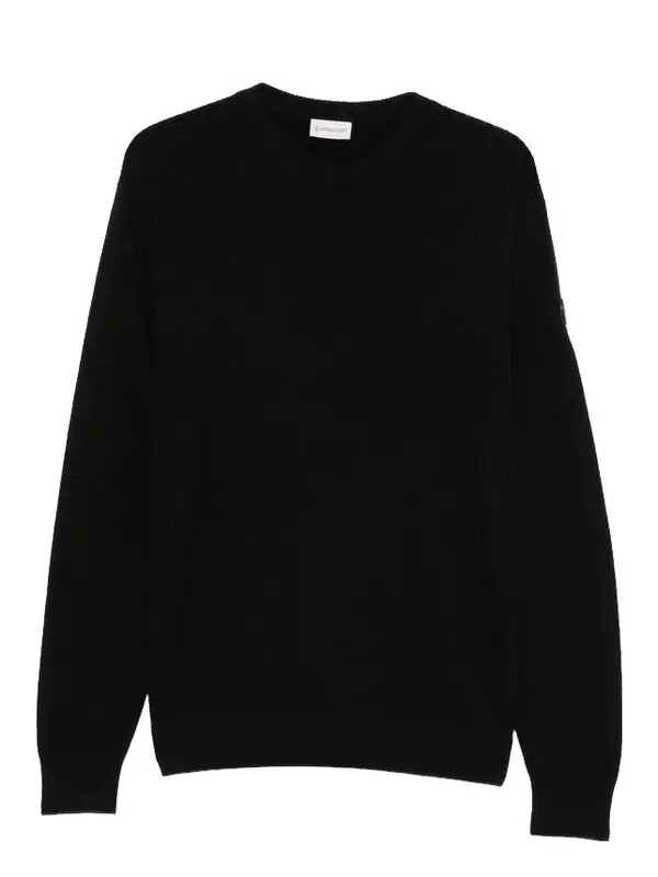 Moncler Waffle Knit Crew Neck Sweater - Black