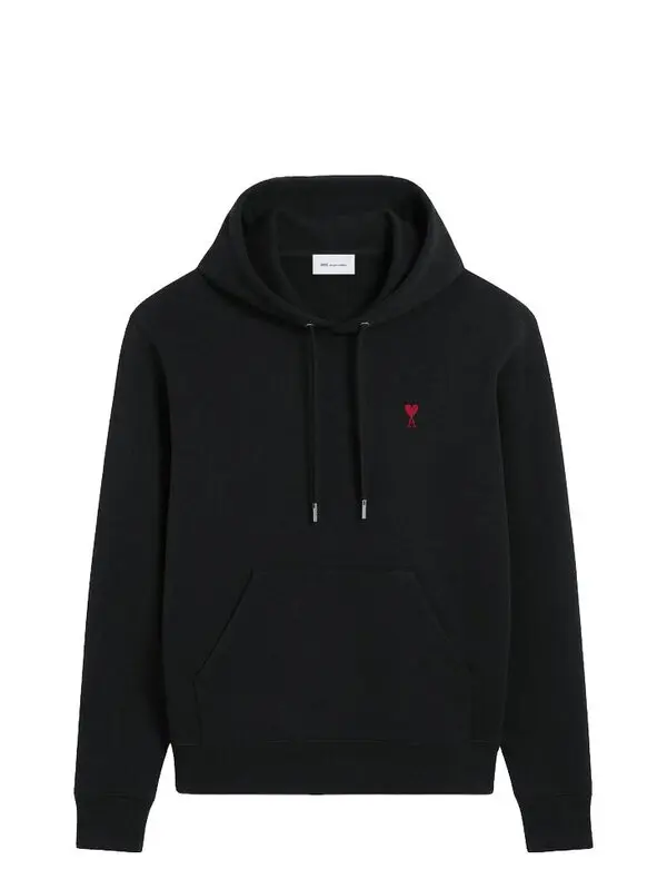 AMI Paris De Coeur Embroidered Organic Cotton Hoodie - Black