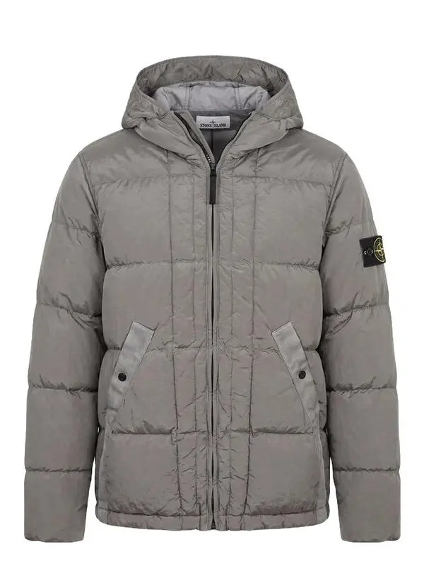 Stone Island Padded Down Jacket With Logo Patch - Gray