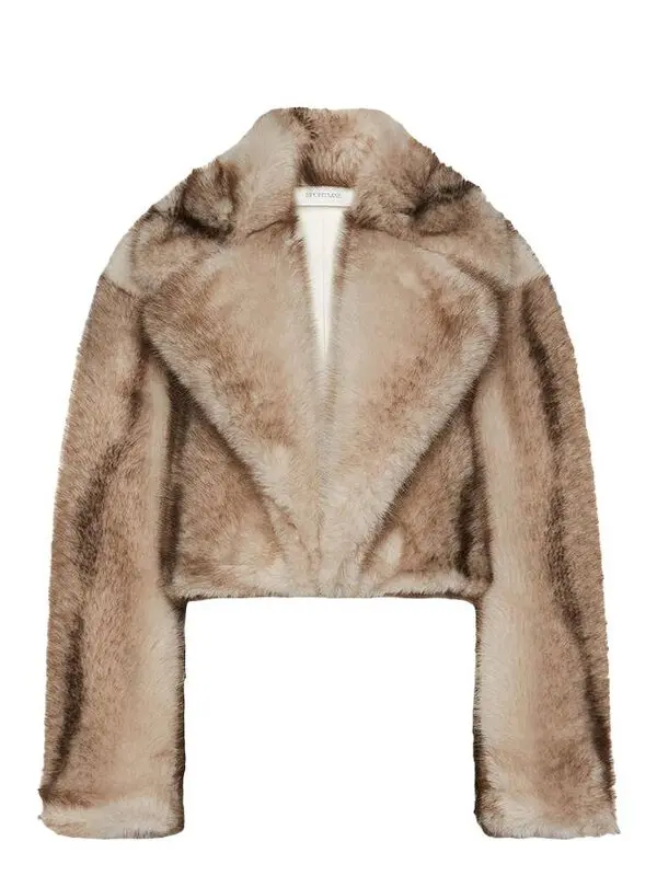 Sportmax Taupe Faux Fur Animal Print Cropped Jacket - Brown
