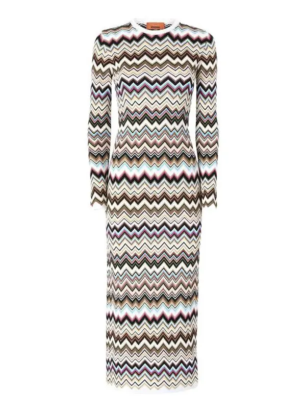 Missoni Zigzag Knit Long Sleeve Dress - White