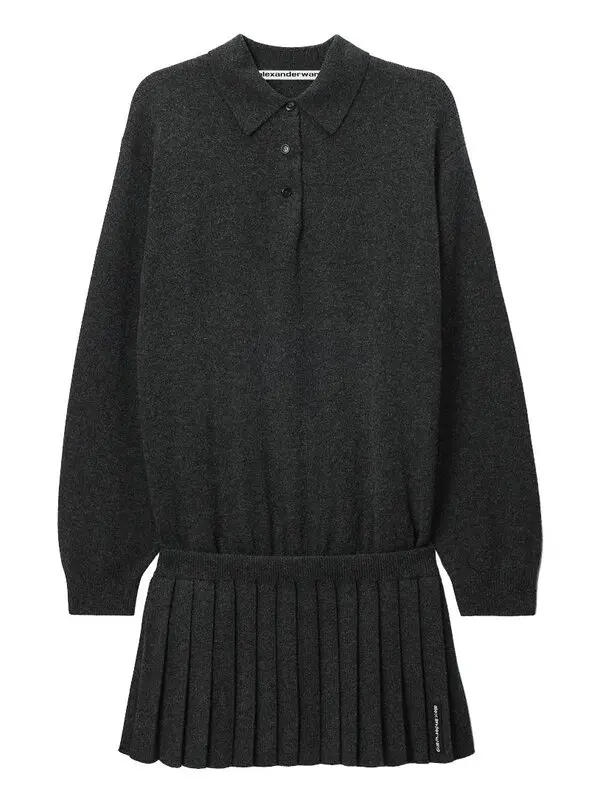 Alexander Wang Long Sleeve Polo Dress With Heatpressed Skirt Graphite - Grey