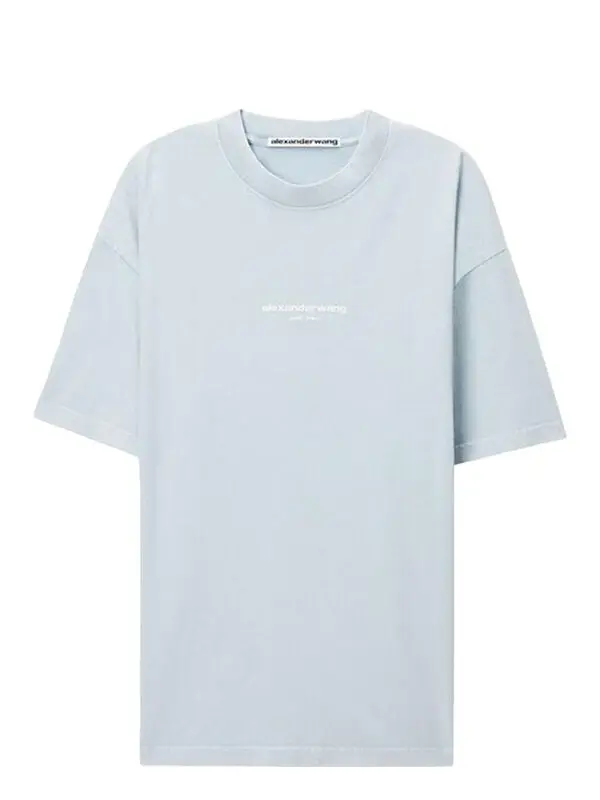 Alexander Wang Short Sleeve Tee With Logo Print Washed Sky - Light  Blue